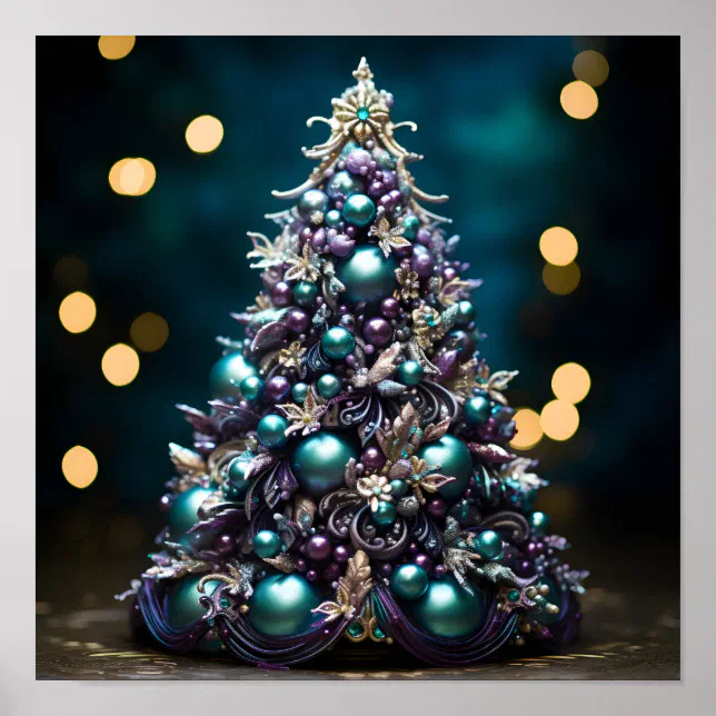 Stunning Teal and purple Christmas tree Poster | Zazzle