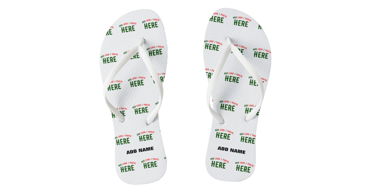 STYLISH MODERN CUSTOMIZABLE WHITE VERIFIED BRANDED FLIP FLOPS | Zazzle