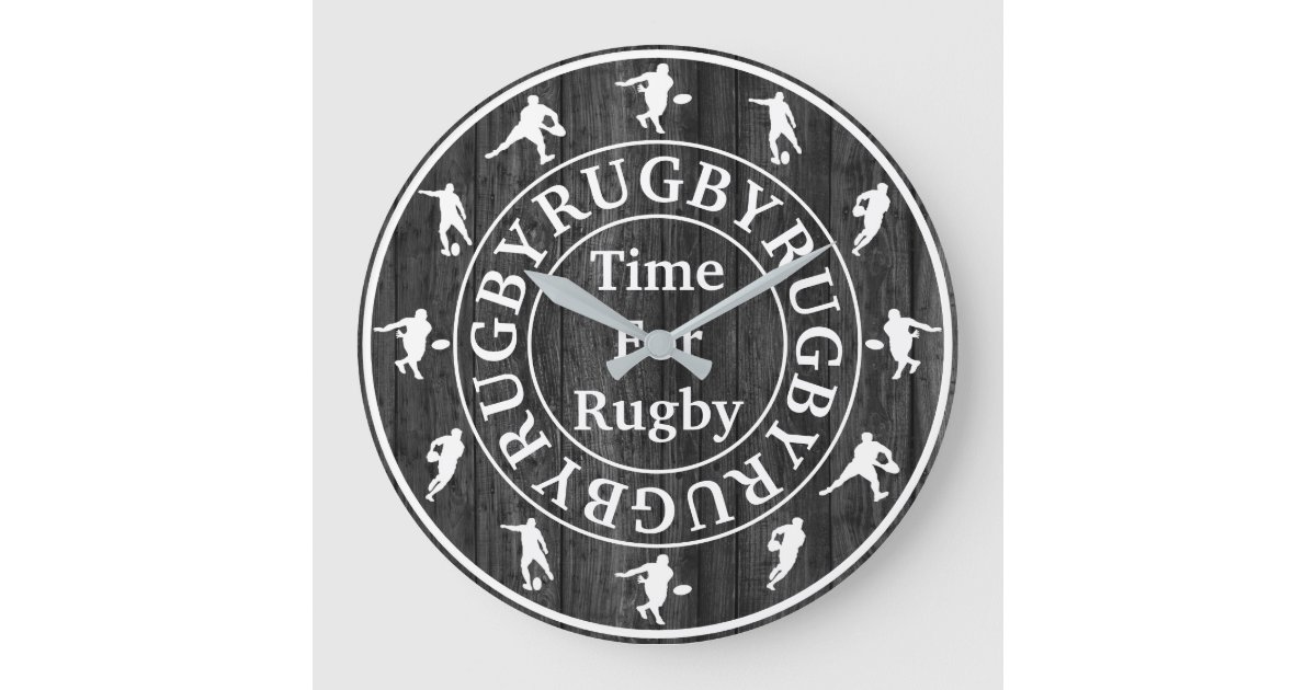Stylish Modern Grey And White Time For Rugby Large Clock | Zazzle