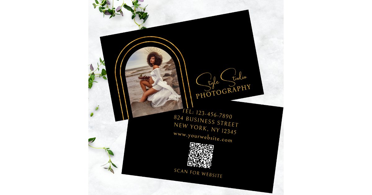 Stylish Modern Script Photo QR Code Photography Business Card | Zazzle