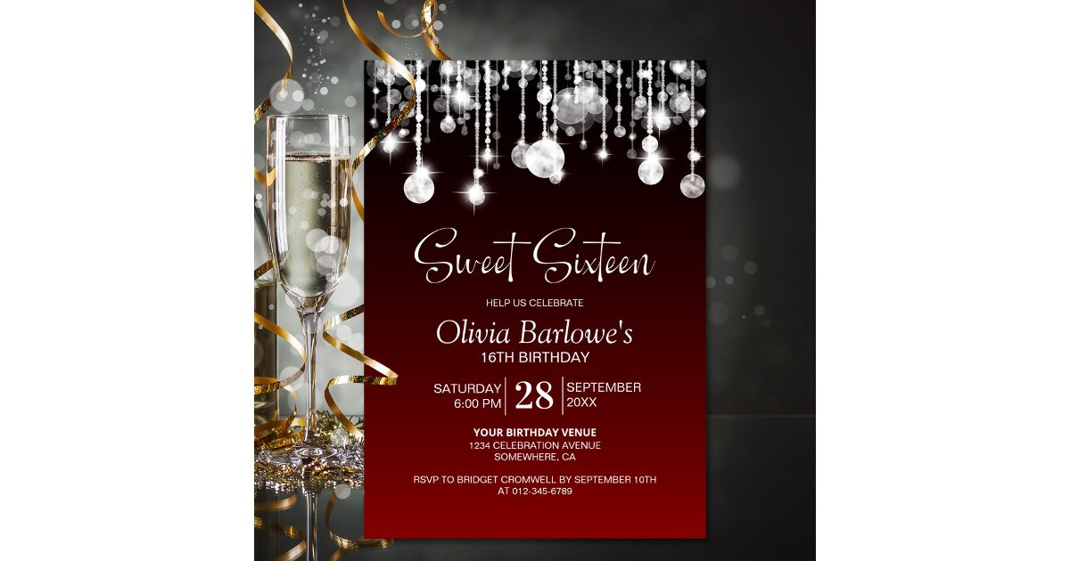 Stylish Red Sweet Sixteen Birthday Party Invitation | Zazzle