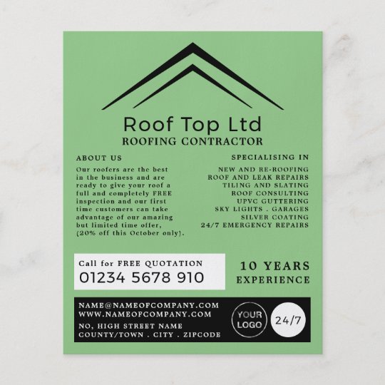 Stylish Roof, Roofer, Roofing Contractor Advert Flyer | Zazzle.co.uk