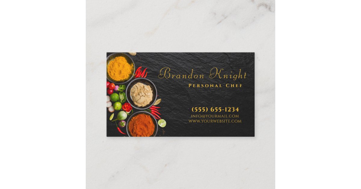 Stylish Script Food Spice Personal Chef Catering Business Card | Zazzle
