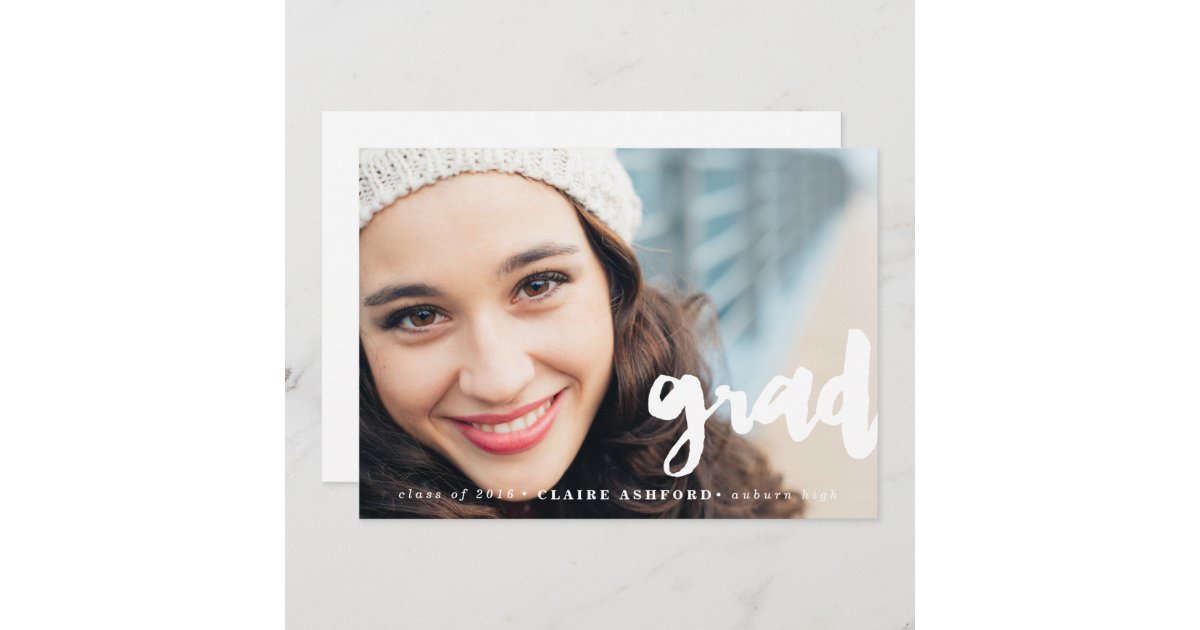 Stylish Script Overlay Graduation Photo Invitation | Zazzle