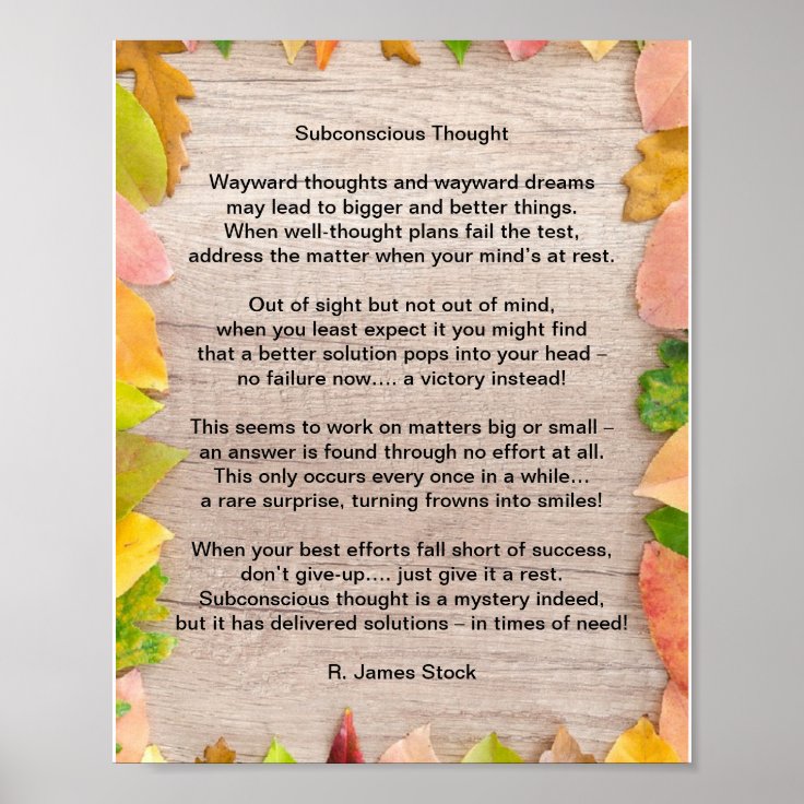 "Subconscious Thought" a poem on problem solving Poster | Zazzle