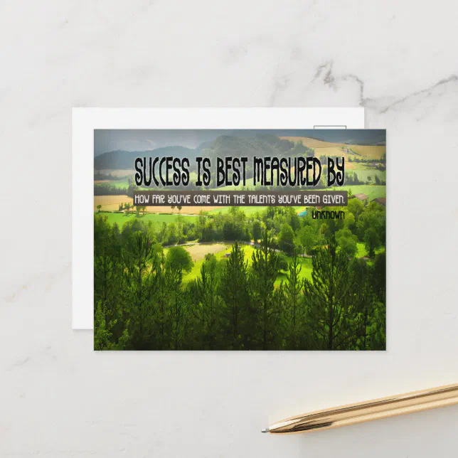 "Success is best measured" Inspirational Quote Postcard | Zazzle