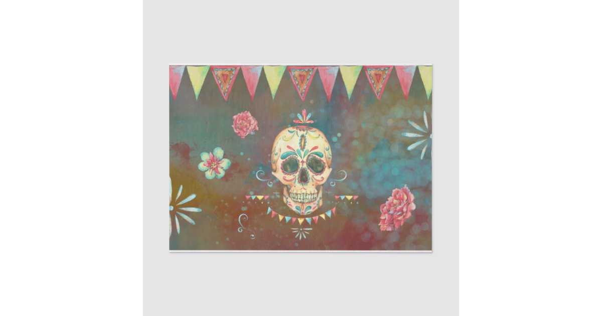 Sugar Skull Dia De Los Muertos 3 Decoupage Tissue Paper | Zazzle