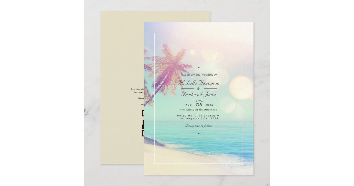 Summer Beach Bokeh QR Code RSVP Wedding Invitation | Zazzle