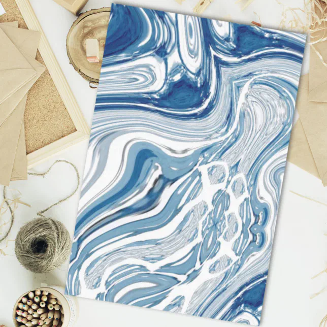 summer beach nautical waves watercolor blue swirls tissue paper | Zazzle