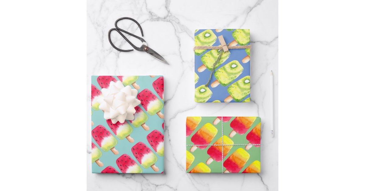 summer birthday Fruit Ice pop Popsicle Watermelon Wrapping Paper Sheet ...