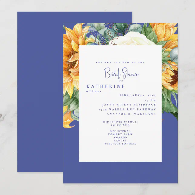 Summer Cobalt Blue Sunflower Tuscan Bridal Shower. Invitation | Zazzle