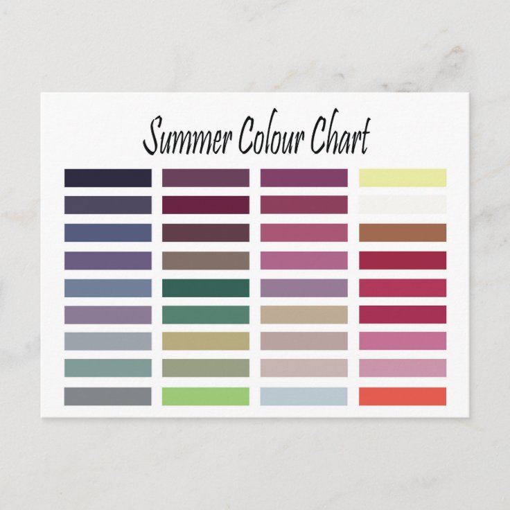 Summer Colour Chart Postcard | Zazzle