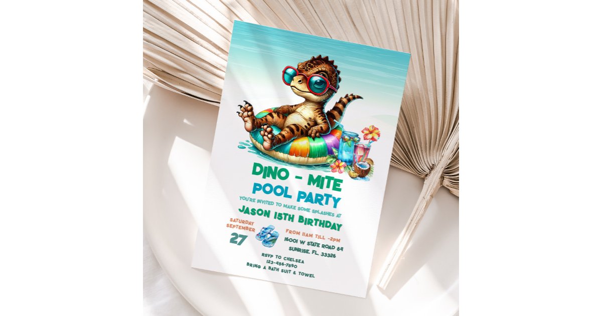 Summer Dino Pool Party Birthday Invitation | Zazzle