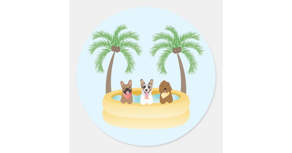 Summer Dogs Swimming Pool Classic Round Sticker | Zazzle