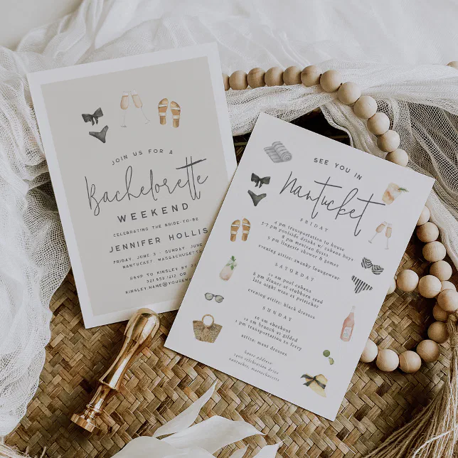Summer Neutrals Bachelorette Weekend Itinerary & Invitation | Zazzle