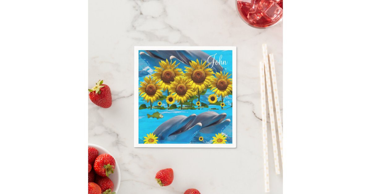 Sunflower Dolphin Paper Napkins | Zazzle