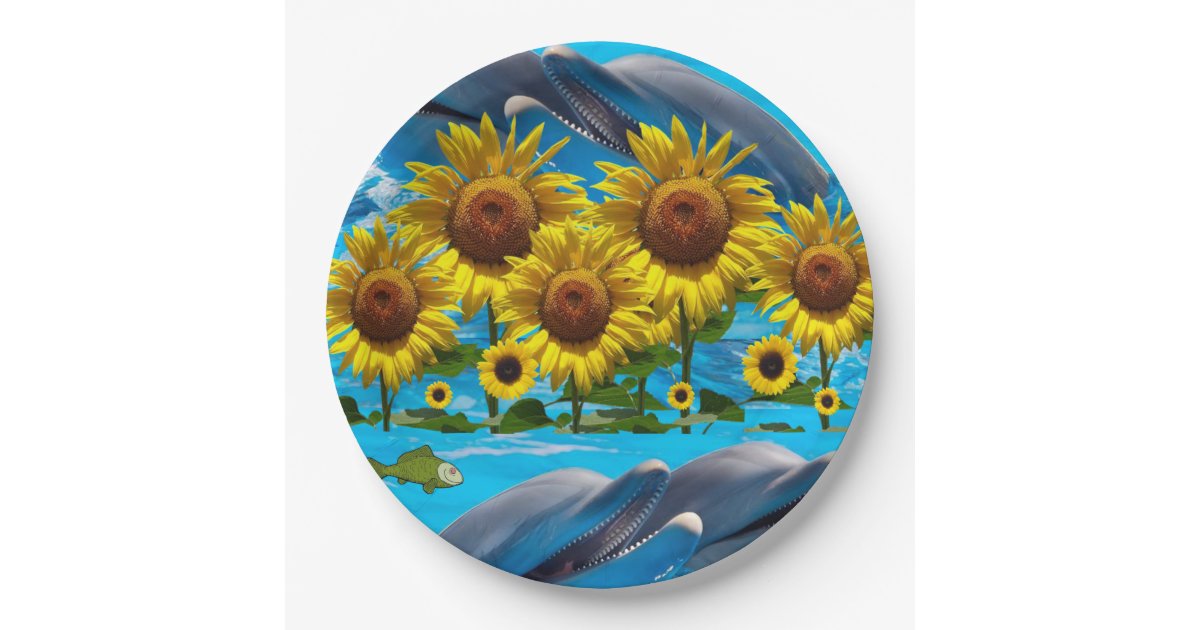 Sunflower Dolphins Paper Plates | Zazzle