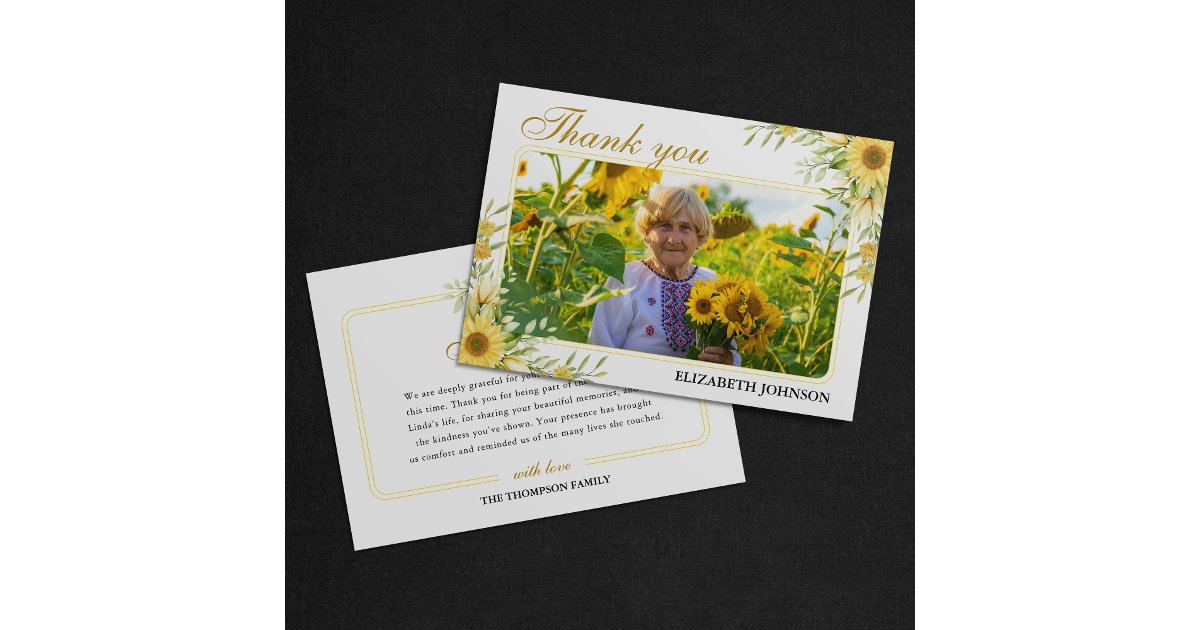 Sunflower Memorial In Loving Memory Thank You Card | Zazzle