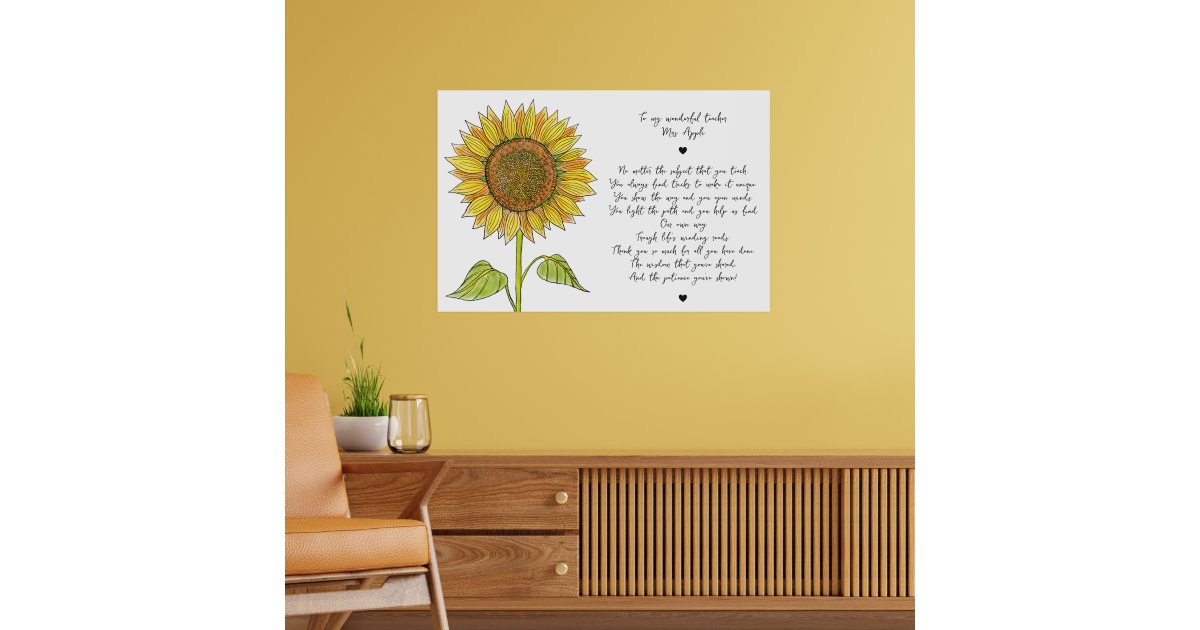 Sunflower & Script Appreciation Poem for Teacher Poster | Zazzle