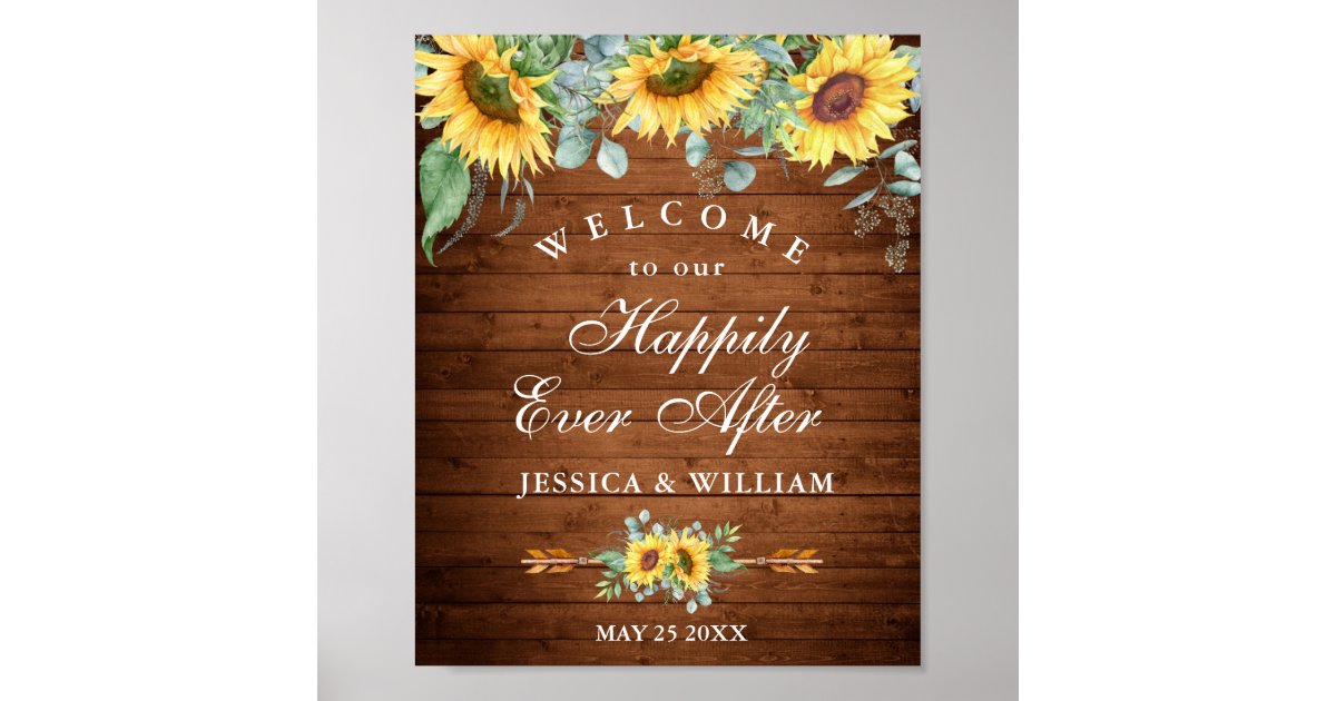 Sunflowers Eucalyptus Rustic Wedding Welcome Sign | Zazzle