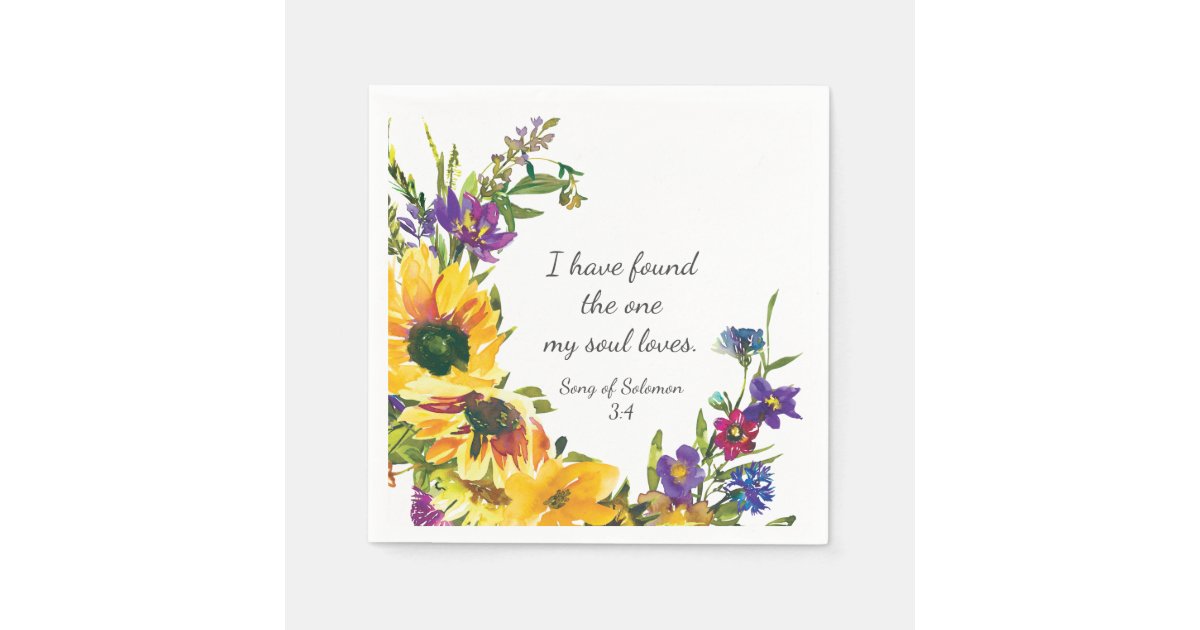 Sunflowers Wildflowers Floral Wedding Bible Verse Napkin | Zazzle