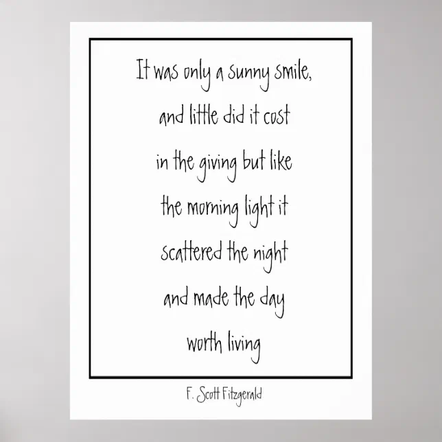 Sunny Smile Inspirational Poem F. Scott Fitzgerald Poster | Zazzle