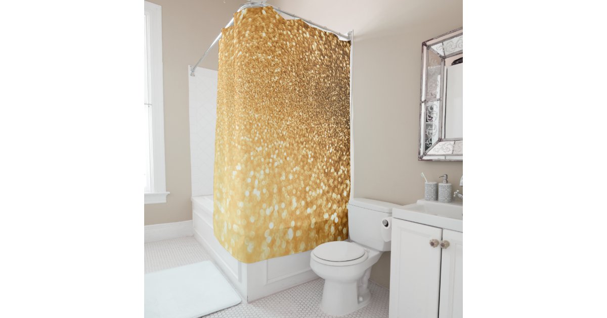 Sunny Sparkle Yellow Luxury Trendy Gold Glitter Shower Curtain | Zazzle