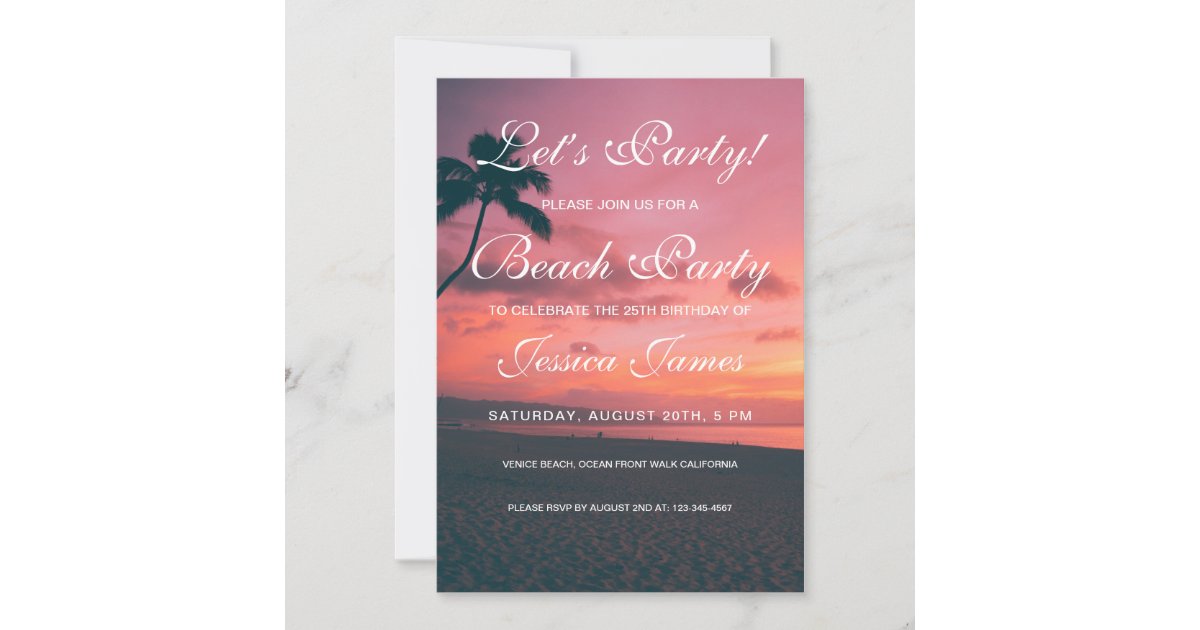 Sunset Beach Birthday Party Invitation | Zazzle