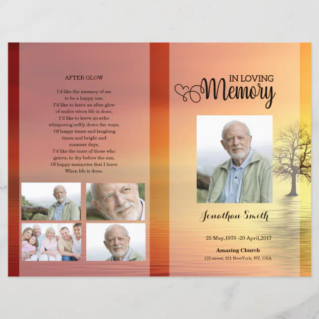 Sunset Funeral Program template | Zazzle