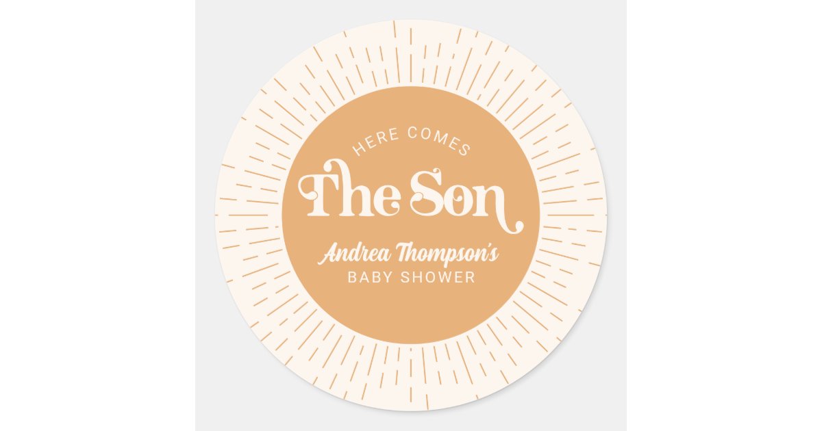 Sunshine Here Comes The Son Boy Bay Shower Classic Round Sticker | Zazzle