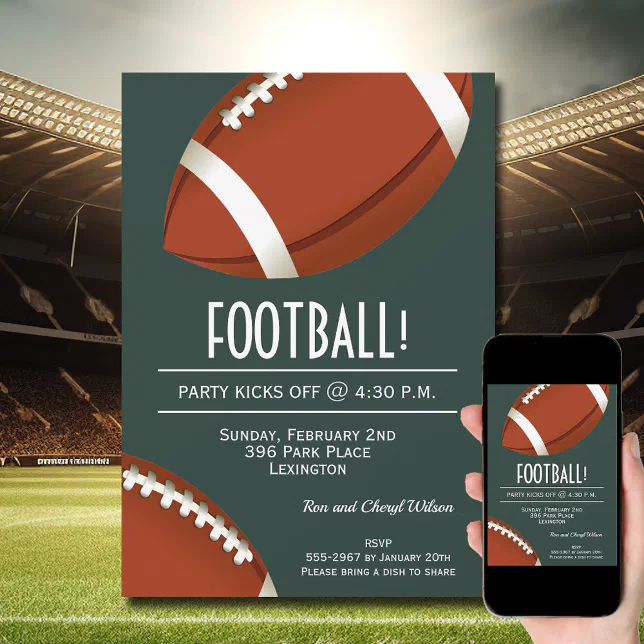 Super Fan Football Game Dark Green Party Invitation | Zazzle
