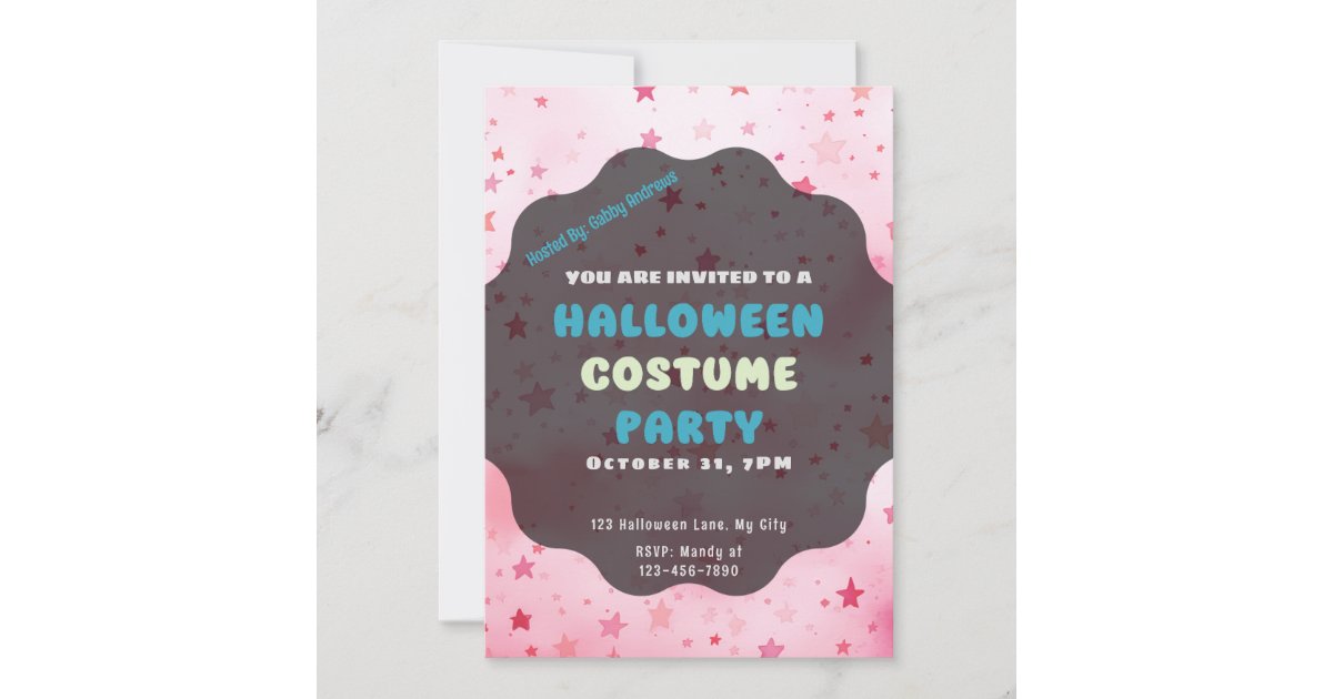 Super Pretty Pink Stars Modern Halloween Invitation | Zazzle