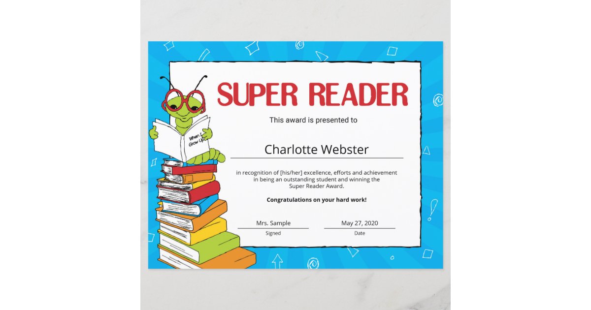 Super Reader Student Recognition Certificates | Zazzle