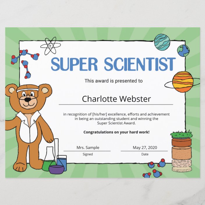 Super Scientist Student Recognition Certificates | Zazzle.co.uk