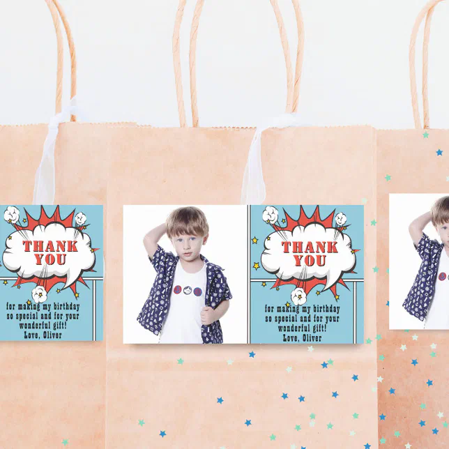 Superhero Comic Speech Cloud Photo Birthday Rectangular Sticker | Zazzle