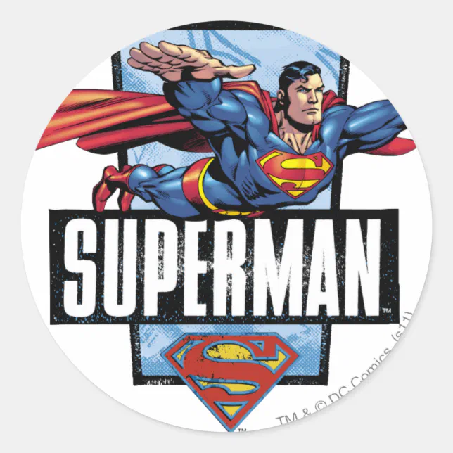 Superman and Logo Bordered Classic Round Sticker | Zazzle