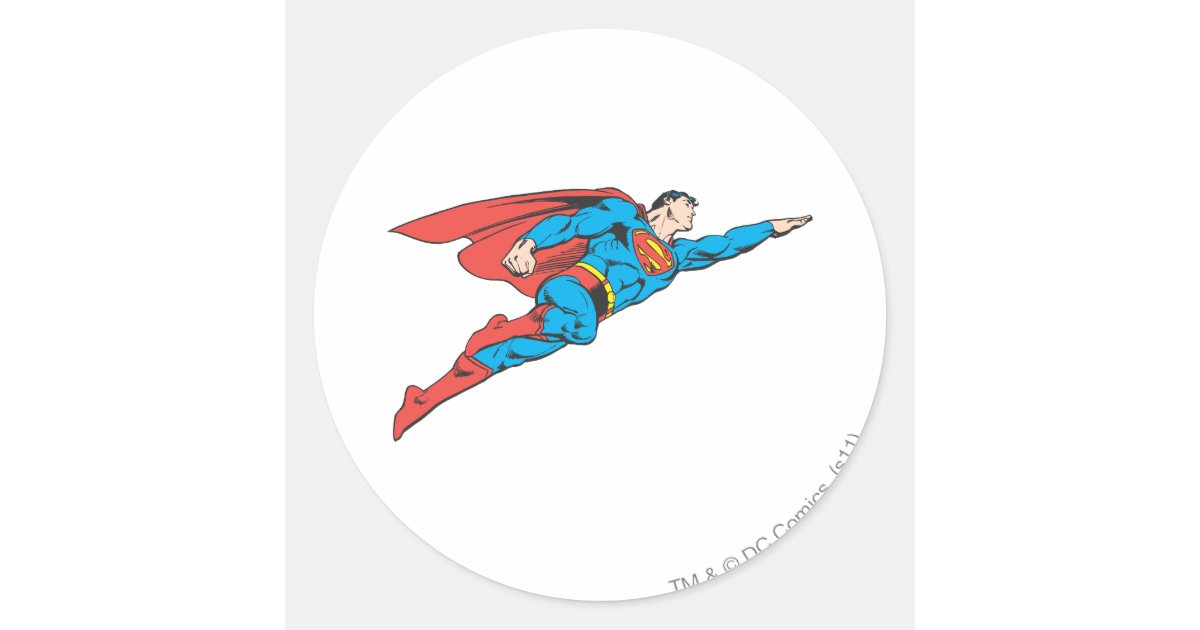 Superman Flying Right Classic Round Sticker | Zazzle