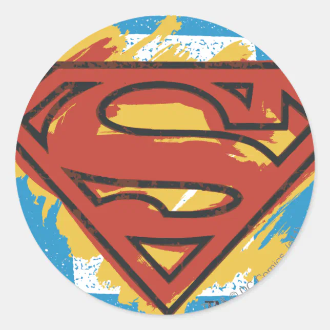 Superman S-Shield | Painted Blue Background Logo Classic Round Sticker ...
