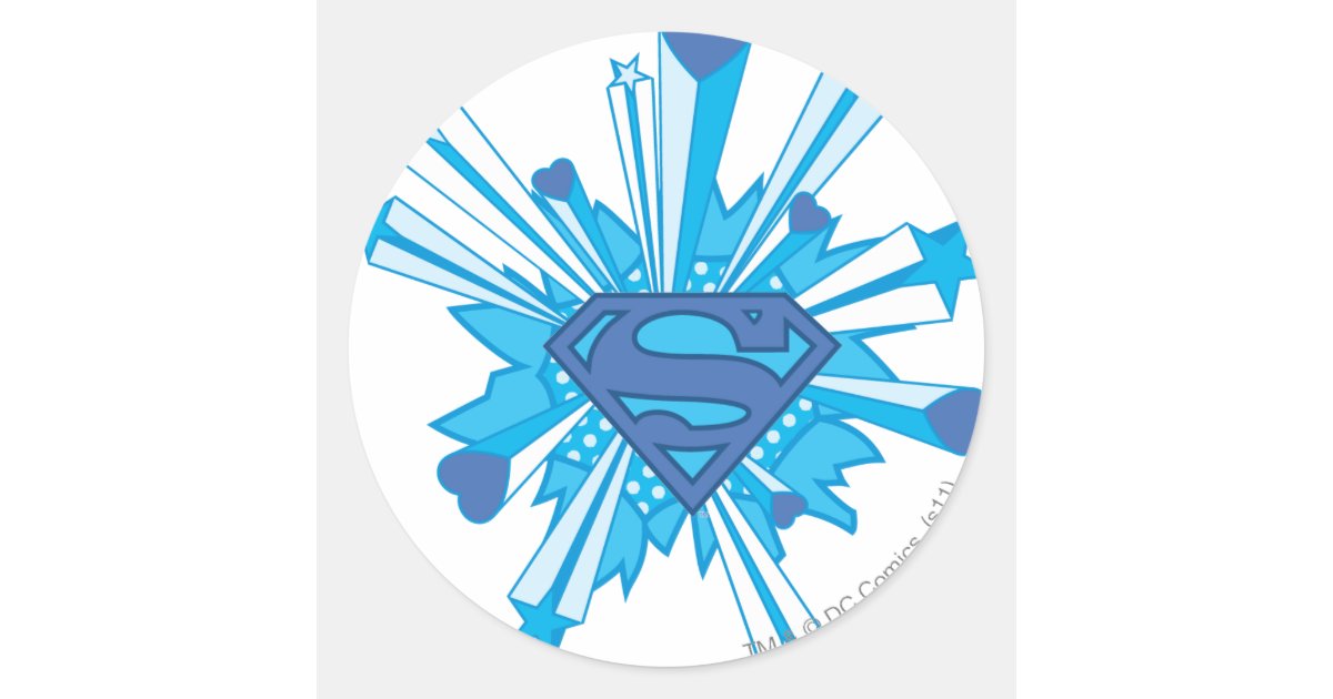 Superman Stylised | Blue Shield Hearts Logo Classic Round Sticker | Zazzle