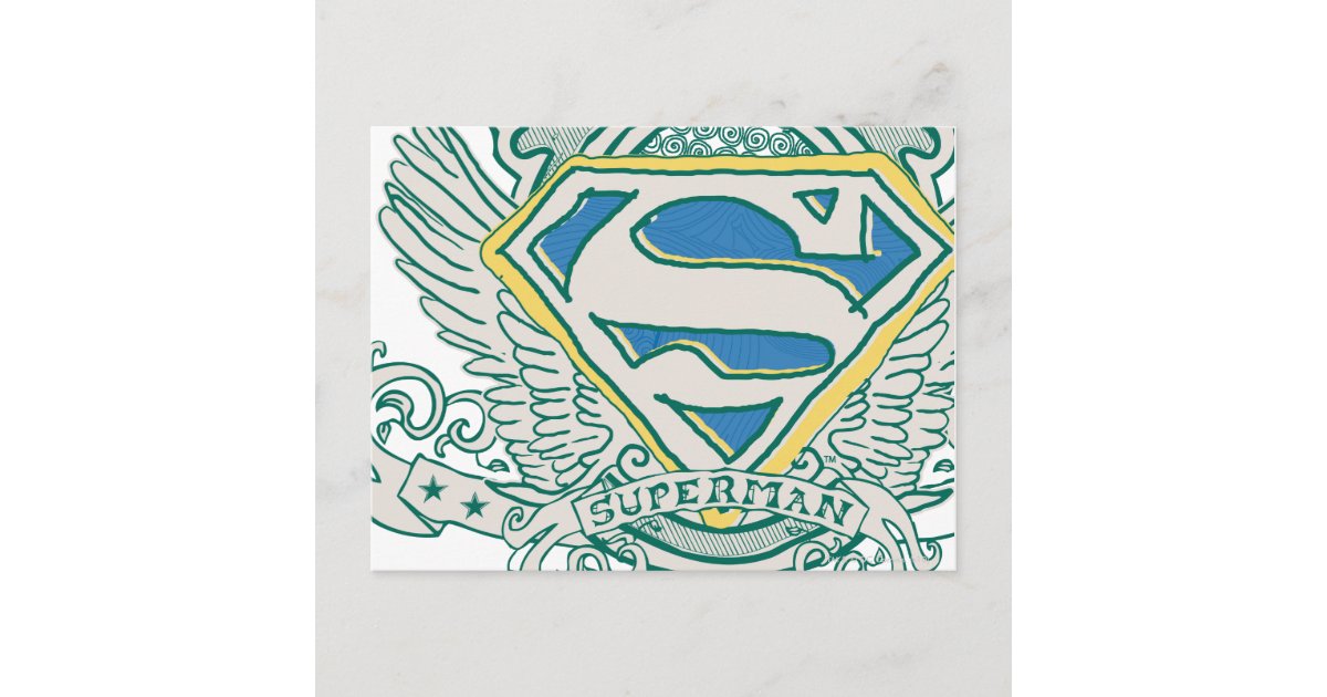 Superman Stylised | Sketched Crest Logo Postcard | Zazzle