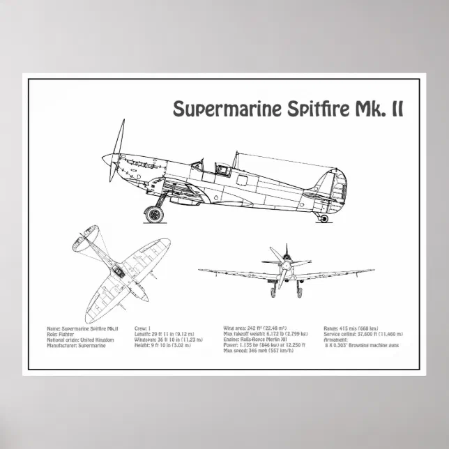 Supermarine Spitfire - Aeroplane Blueprint BD Poster | Zazzle