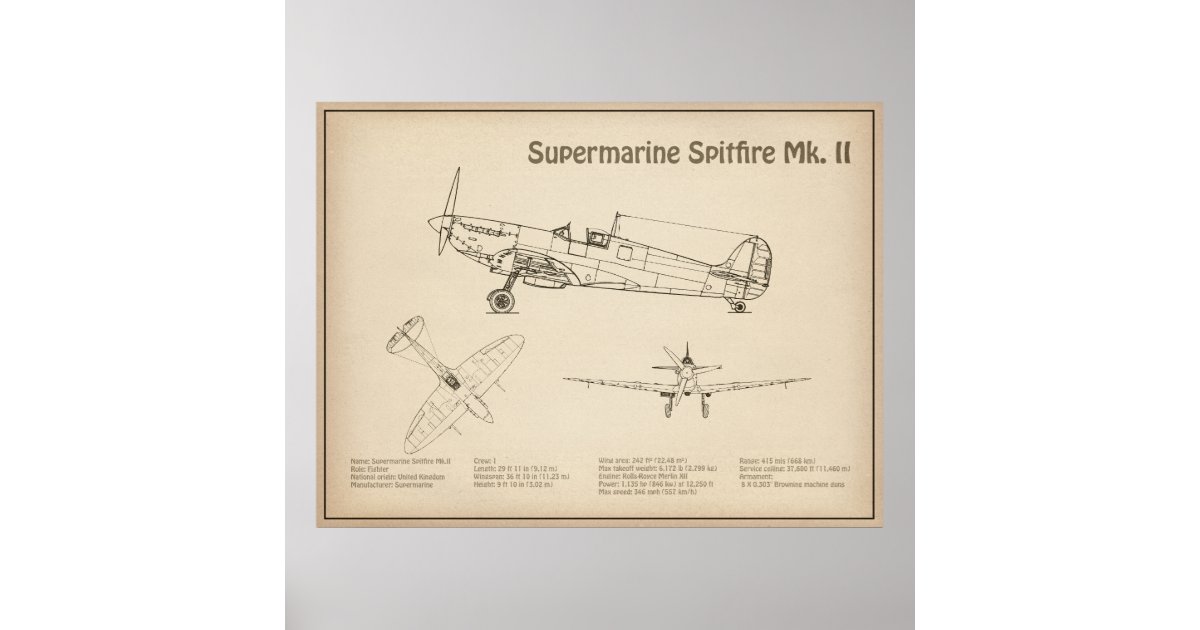 Supermarine Spitfire - Aeroplane Blueprint SD Poster | Zazzle
