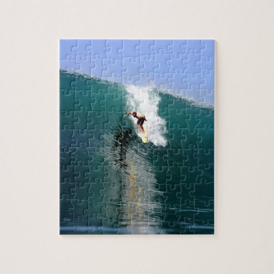 Surfing huge green wave jigsaw puzzle | Zazzle.co.uk