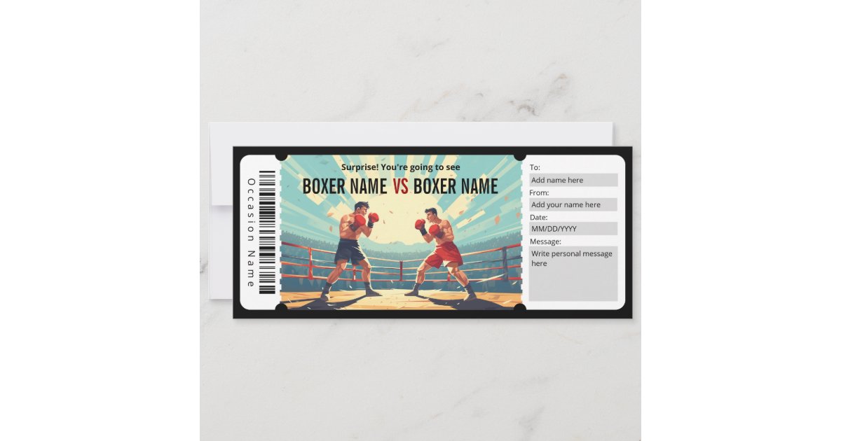 Surprise Boxing Match Ticket Gift Certificate Invitation | Zazzle