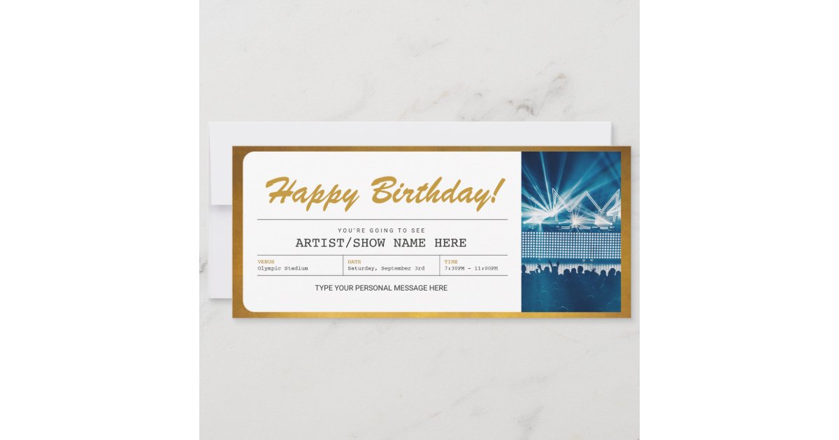 Surprise Concert Gold Gift Ticket Invitation | Zazzle