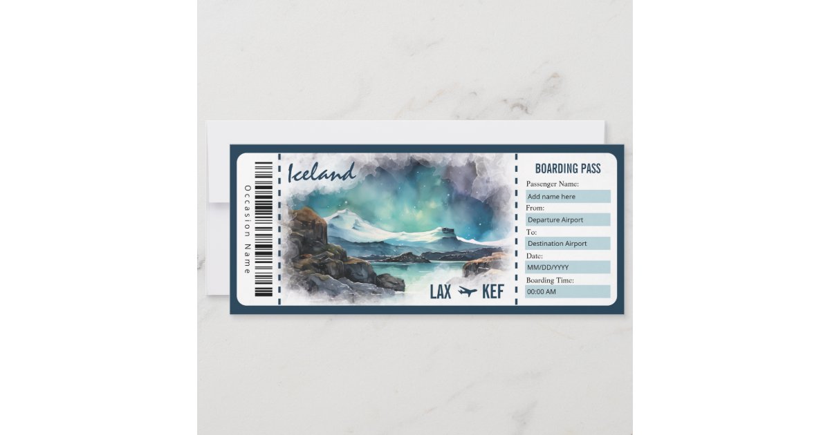 Surprise Iceland Boarding Pass Gift Certificate In Invitation | Zazzle