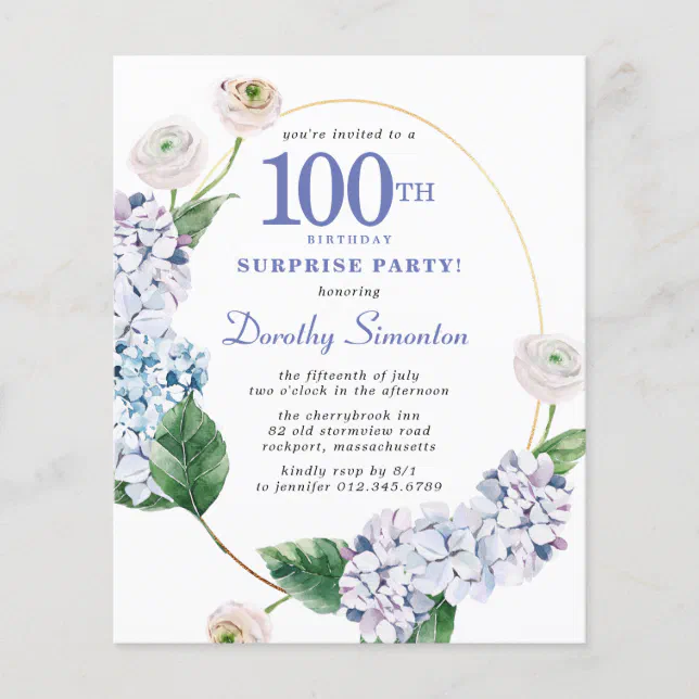 Surprise Party Budget 100th Birthday Invitation | Zazzle