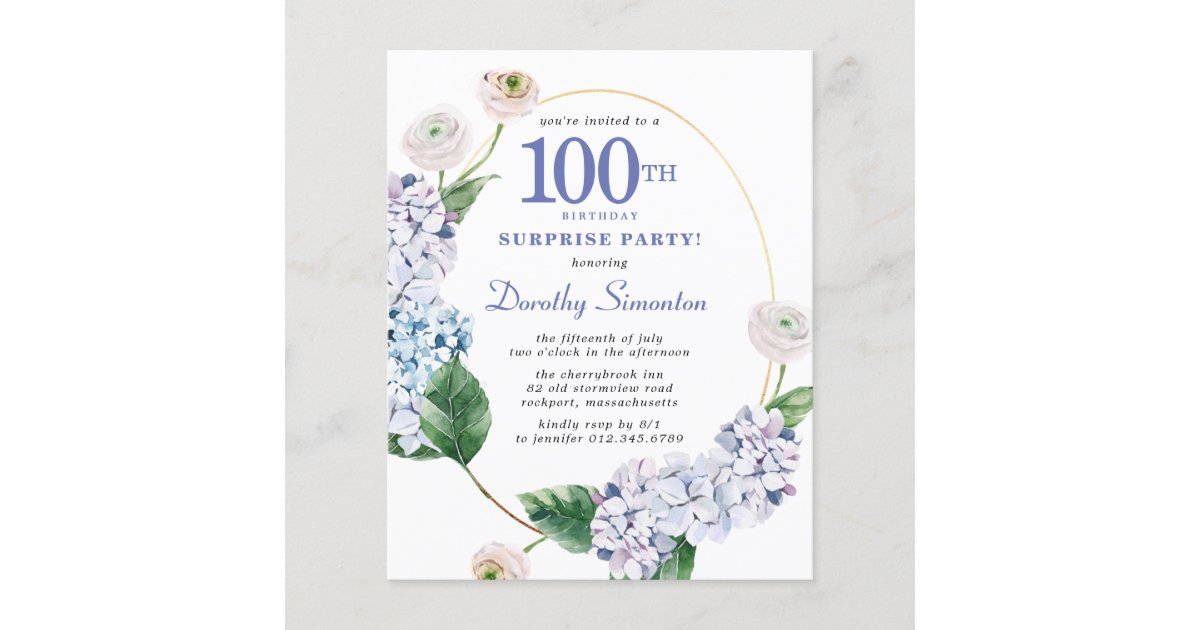 Surprise Party Budget 100th Birthday Invitation | Zazzle
