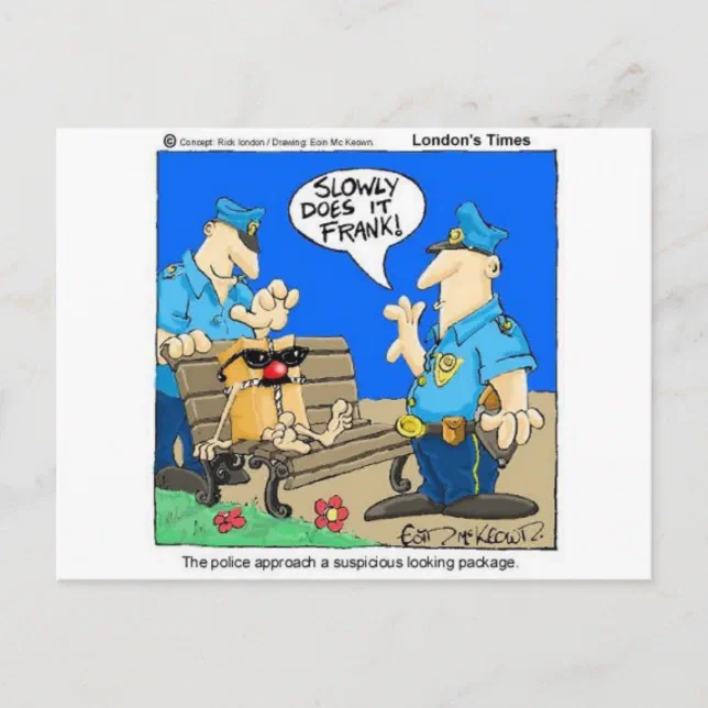 Suspicious Package Funny Police Cartoon Gifts Postcard | Zazzle