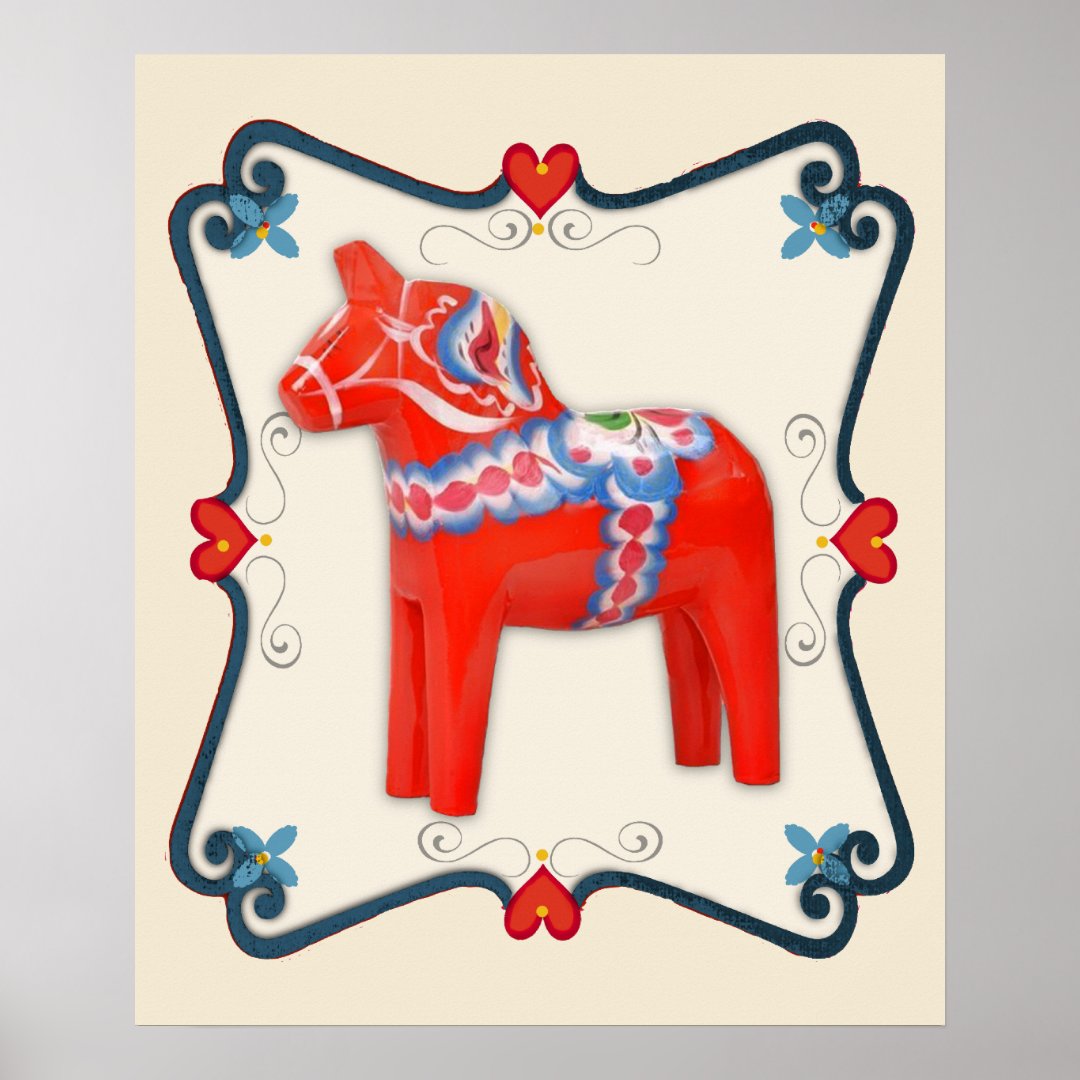 Swedish Dala Horse Folk Art Framed Poster | Zazzle